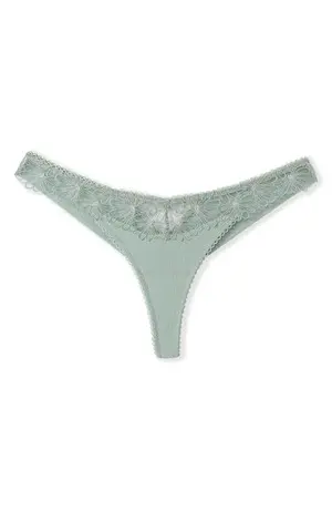 ETAM Daisy Embroidered Tanga Thong - Celadon