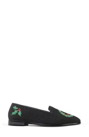 BYPAIGE Joy Wreath Needlepoint Loafer - Black