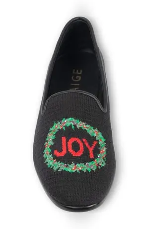 BYPAIGE Joy Wreath Needlepoint Loafer - Black