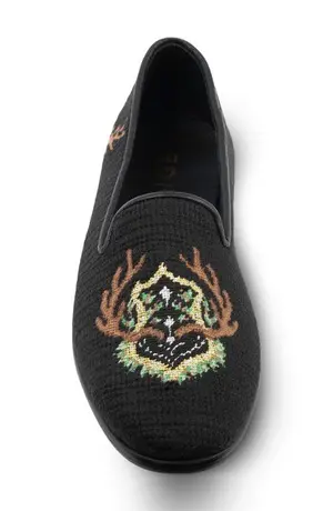 BYPAIGE Antler Crest Needlepoint Loafer - Black