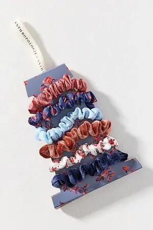 Anthropologie Set Of Six Hair Ties - Navy Floral