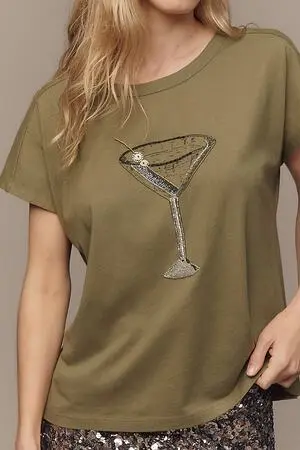 Maeve Embroidered Cocktail T-shirt - Green