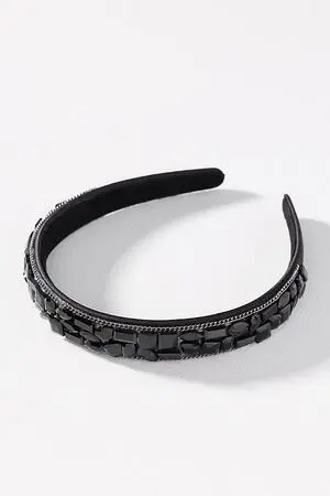 Anthropologie Satin Gem Headband - Black