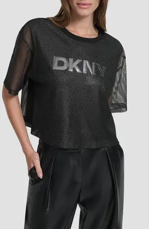 Dkny Mesh Overlay Logo Top