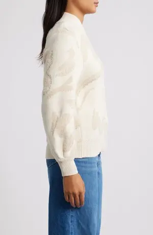 Wit & Wisdom Metallic Jacquard Relaxed Sweater - Ecru