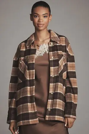 Avec Les Filles Oversized Plaid Wool Blend Shacket Jacket