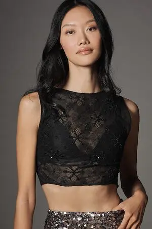 LYREBIRD Sequin Sheer Tie-back Top - Black Onyx