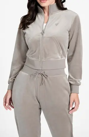 Guess Couture Velour Zip-up Sweatshirt - Grey