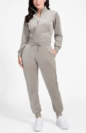 Guess Couture Velour Zip-up Sweatshirt - Grey