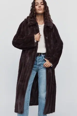 Maeve Faux Fur Channeled Long Coat - Chocolate