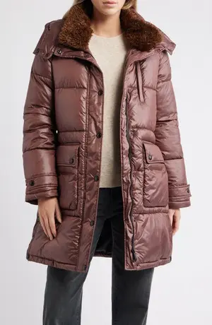 Sam Edelman Puffer Coat With Removable Hood - Mocha