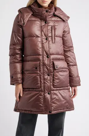 Sam Edelman Puffer Coat With Removable Hood - Mocha