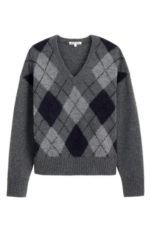 ALEX MILL Campbell Argyle Wool-blend V-neck Sweater - Storm Grey Multi