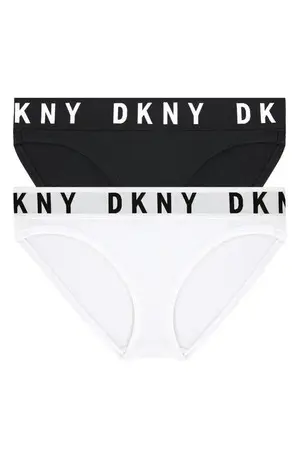 Dkny Two-pack Boyfriend Bikini Bottoms - Black/white