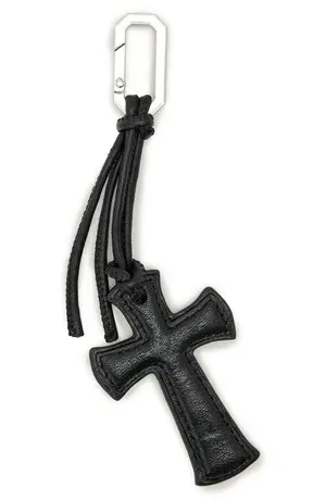 ALLSAINTS Leather Cross Keyring - Black
