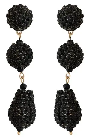 PANACEA Beaded Linear Drop Earrings - Black