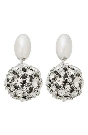 PANACEA Faux Pearl And Crystal Drop Earrings - Silver