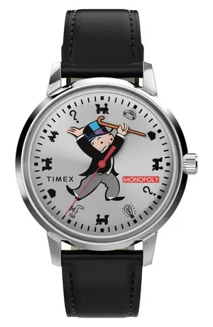 TIMEX® X Monopoly Marlin® Automatic Leather Strap Watch - Silverone