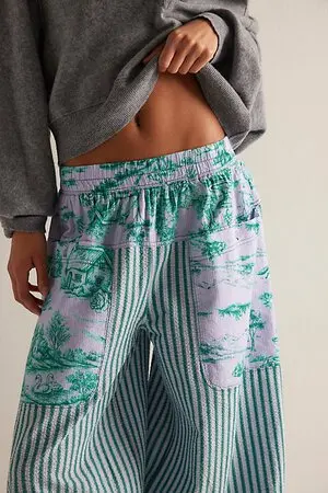 Free People Balloon Lounge Pants Print Green Combo