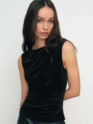 REISS Scarlett Velvet Drape Top