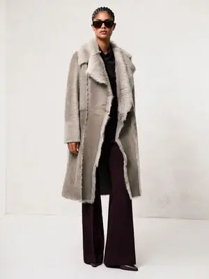 REISS Elia Shearling And Leather Coat - Neutral