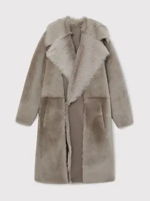 REISS Elia Shearling And Leather Coat - Neutral