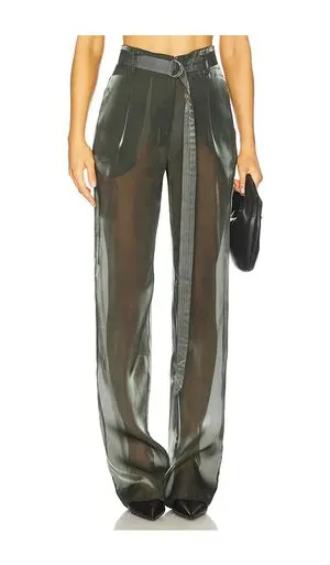Lapointe Metallic Organza Belted Pant - Dark Green