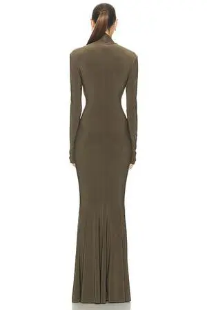 Norma Kamali Long Sleeve Turtleneck Fishtail Gown - Bark