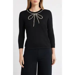 Anne Klein Bow Embellished Crewneck Sweater