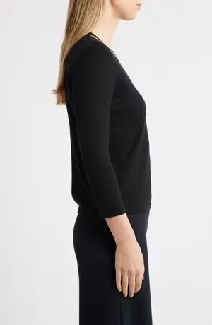 Anne Klein Bow Embellished Crewneck Sweater