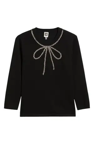 Anne Klein Bow Embellished Crewneck Sweater