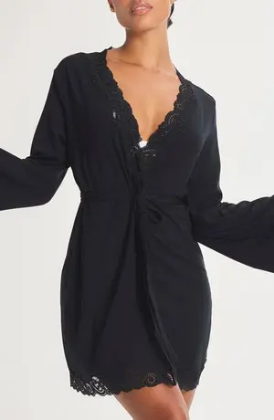SAVAGE X FENTY Swirly Girly Short Robe - Black Caviar