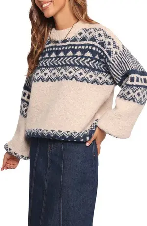 PETAL & PUP Fair Isle Crewneck Sweater - Navy