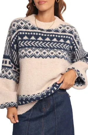 PETAL & PUP Fair Isle Crewneck Sweater - Navy