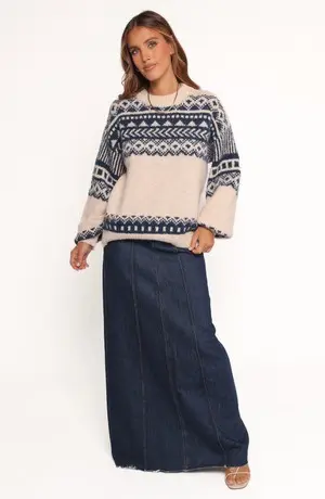 PETAL & PUP Fair Isle Crewneck Sweater - Navy