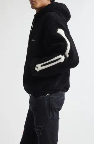 Amiri Bones Patch High Pile Fleece Full Zip Hoodie - Black