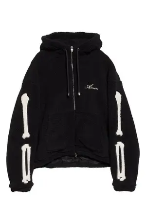 Amiri Bones Patch High Pile Fleece Full Zip Hoodie - Black