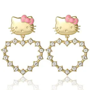 HELLO KITTY Heart Dangle Stud Earrings - Gold