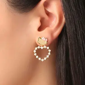 HELLO KITTY Heart Dangle Stud Earrings