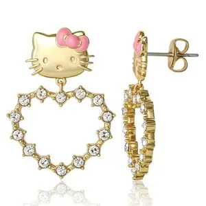 HELLO KITTY Heart Dangle Stud Earrings