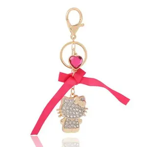 HELLO KITTY Crystal Charm Keychain - Yellow Gold