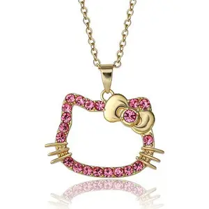 HELLO KITTY Outline Crystal Pendant - Gold/ Pink