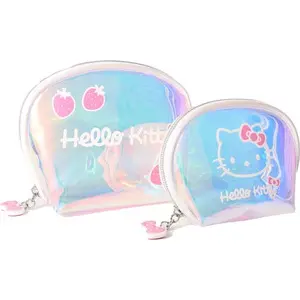 HELLO KITTY Clear Iridescent Dome Cosmetic Travel Bag Set - Multicolor