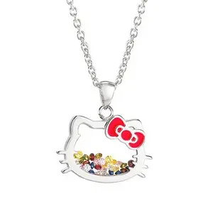 HELLO KITTY Silver Plated Shaker Pendant Necklace - Silver/ White/ Red