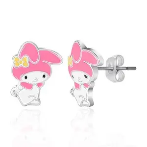 HELLO KITTY My Melody Flash Plated Enamel Stud Earrings - White/ Pink