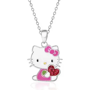 HELLO KITTY Enamel And Crystal Pendant Necklace - Silver/ White/ Red