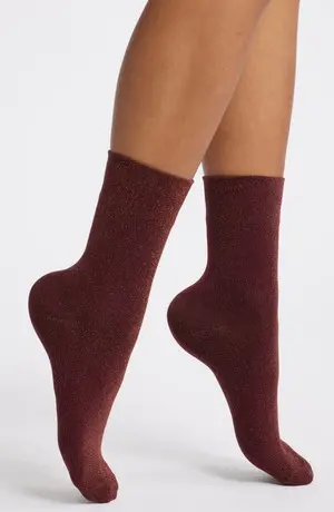 Nordstrom Metallic Quarter Socks - Burgundy Fig