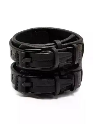 JULIUS Double-belt Leather Bracelet - Black