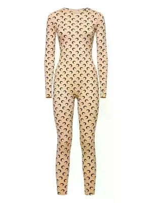 MARINE SERRE Moon-print Long-sleeve Catsuit - Neutrals