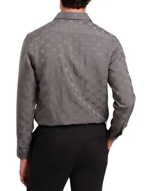 Ted Baker London Farax Textured Geometric Jacquard Button Down Shirt - Navy/grey